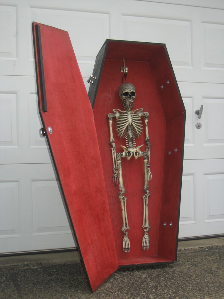 Coffin Casket Halloween Prop ,4 foot tall, 1/2" plywood,+ Skeleton | eBay