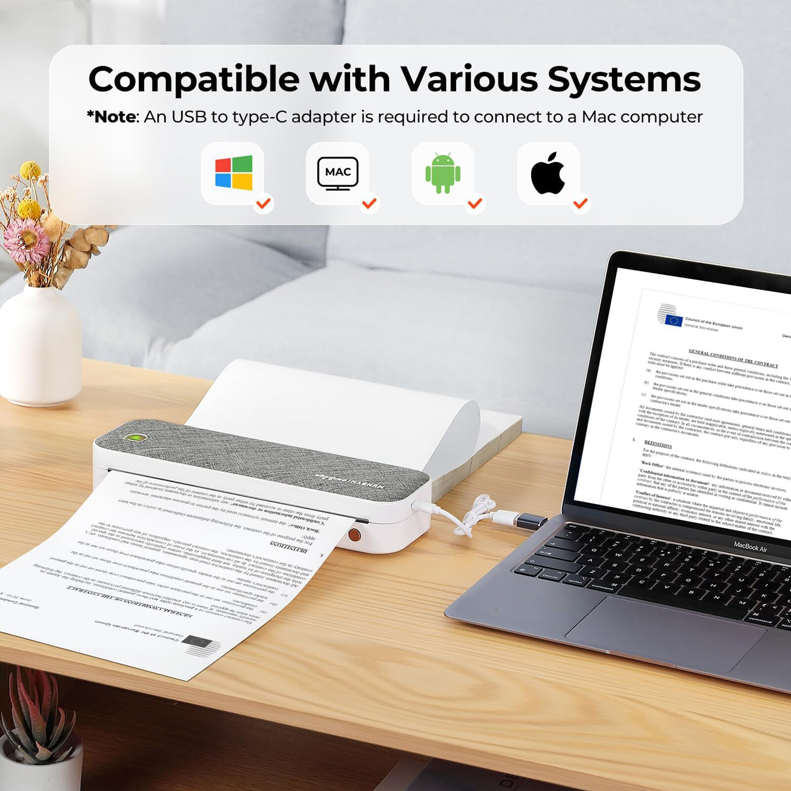 MUNBYN Wireless Bluetooth A4 / US Letter Thermal Printer Portable for ...