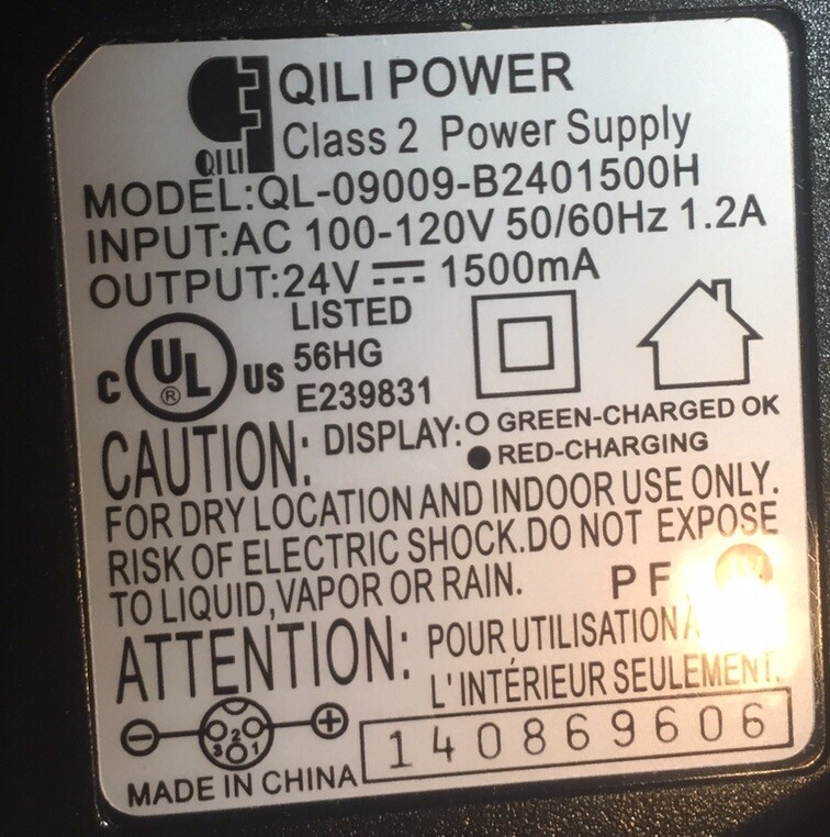 Qili Power Razor Scooter Charger Model: QL-09009-B2401500H Output: 24V ...