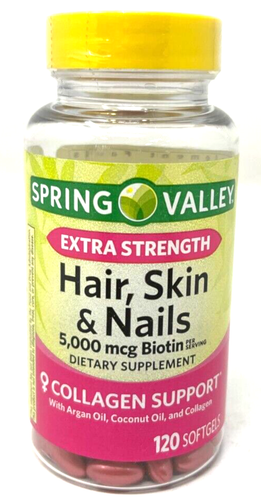 Spring Valley Hair, Skin & Nail Dietary Supplement Sealed 120 Softgels ...