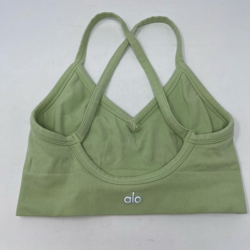 Alo Yoga Womens Size Medium Green Seamless Ribbed Lowback Sports Bra ...