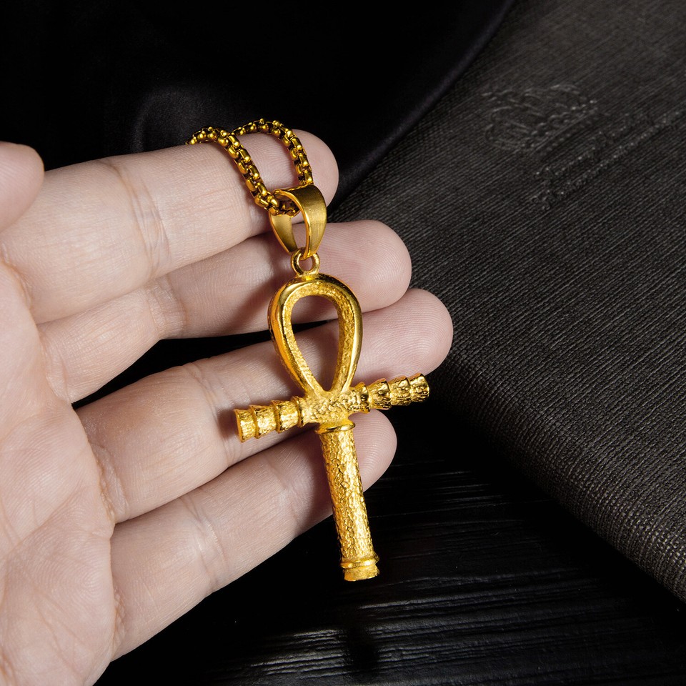 Mens Stainless Steel Egyptian Eye of Horus Ankh Cross Pendant Necklace ...