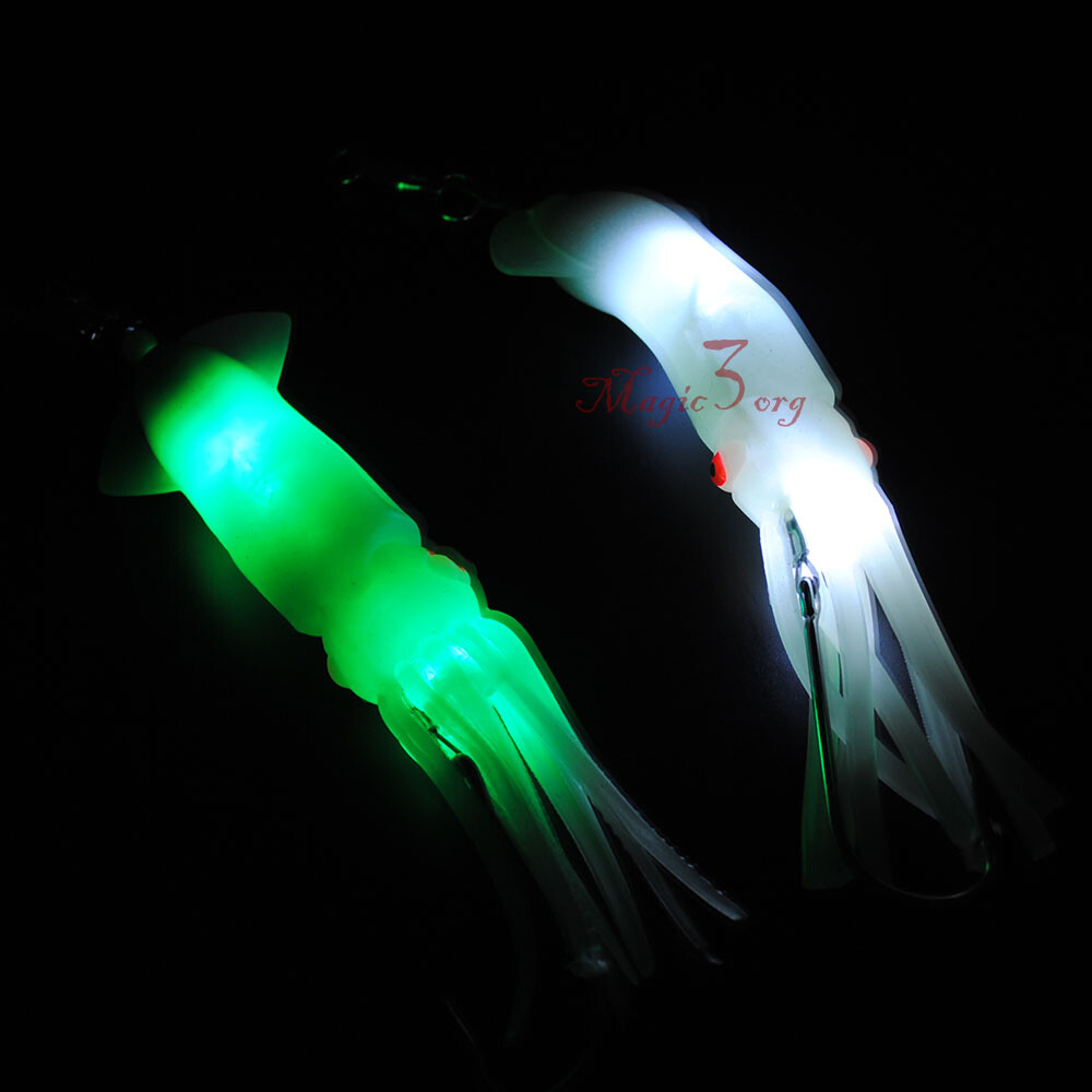 Saltwater LED Fishing Lures Lighted Squid Baits Deep Drop Lights Tuna ...