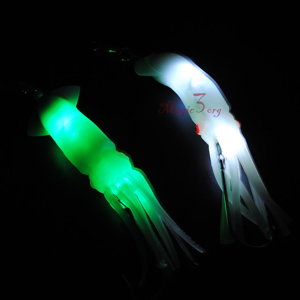Saltwater LED Fishing Lures Lighted Squid Baits Deep Drop Lights Tuna ...