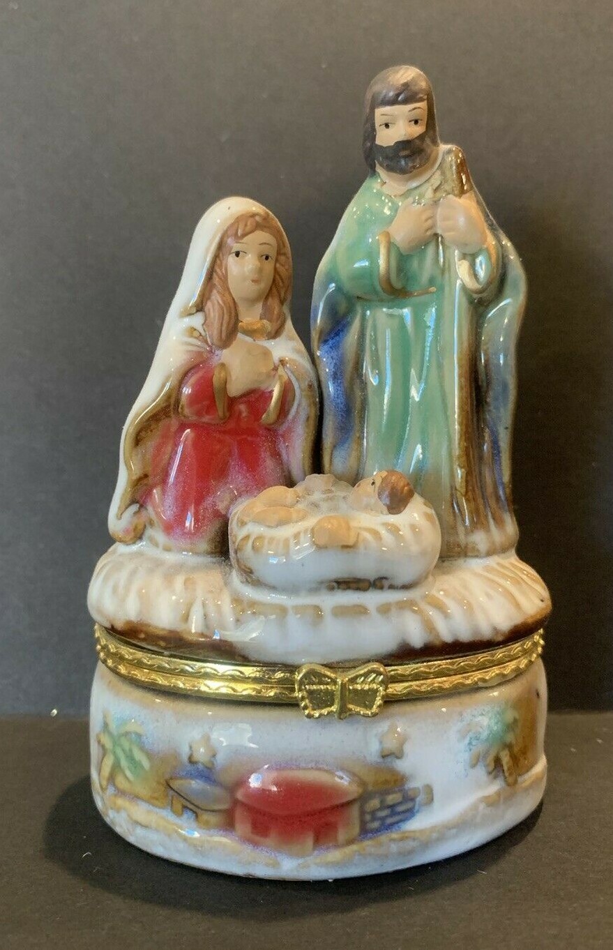 Nativity Hinged Pottery Trinket Box | eBay