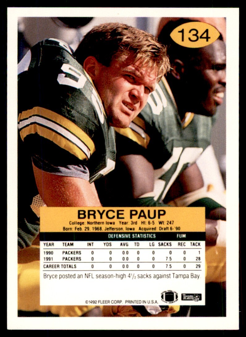 1992 Fleer Bryce Paup Green Bay Packers #134 | eBay