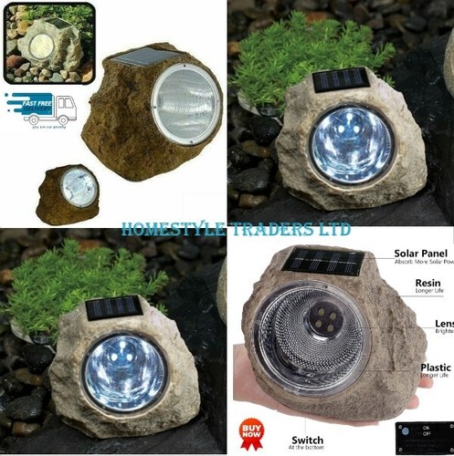 Pack Of 2 Solar Powered LED Rock Light Spotlight Garden Patio Decking ...