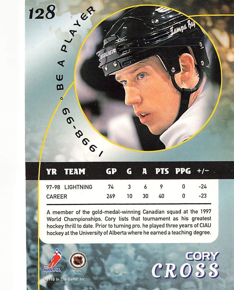 1998 Be a Player #128 Cory Cross Tampa Bay Lightning | eBay