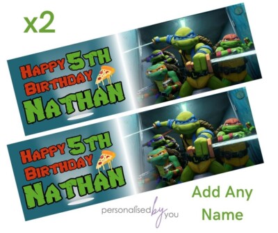 2x Personalised TMNT Teenage Mutant Ninja Turtles Theme Birthday Banner ...
