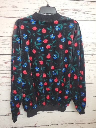 BonWorth Black Floral Print Knit Long Sleeve Pullover Sweater Women's ...