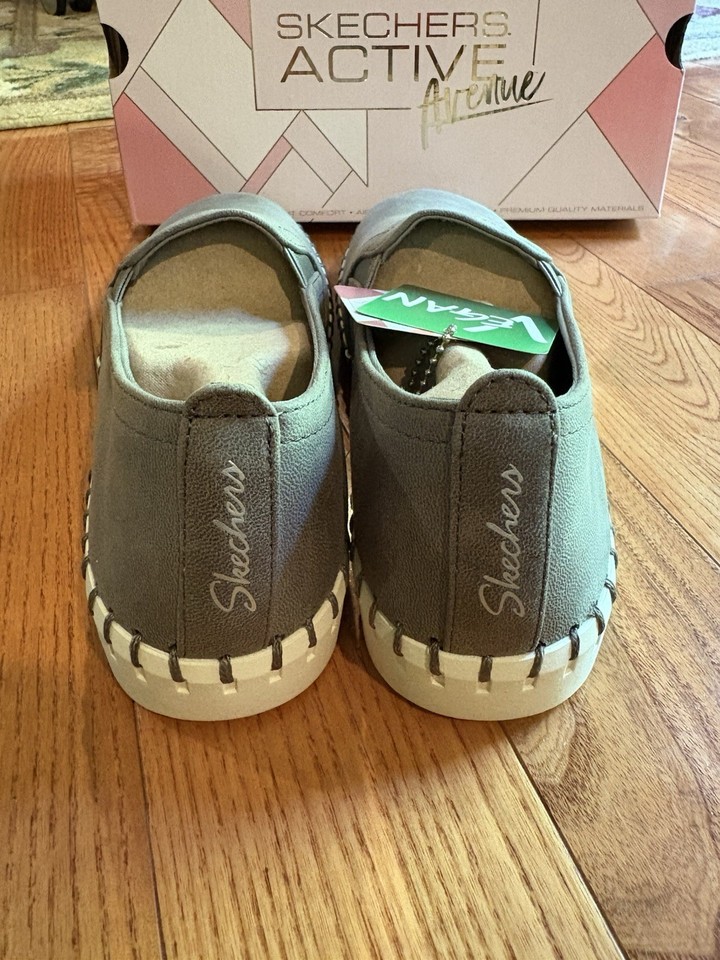 NIB Skechers Vegan Leather Slip On Comfort Shoes In Dark Taupe Women’s ...