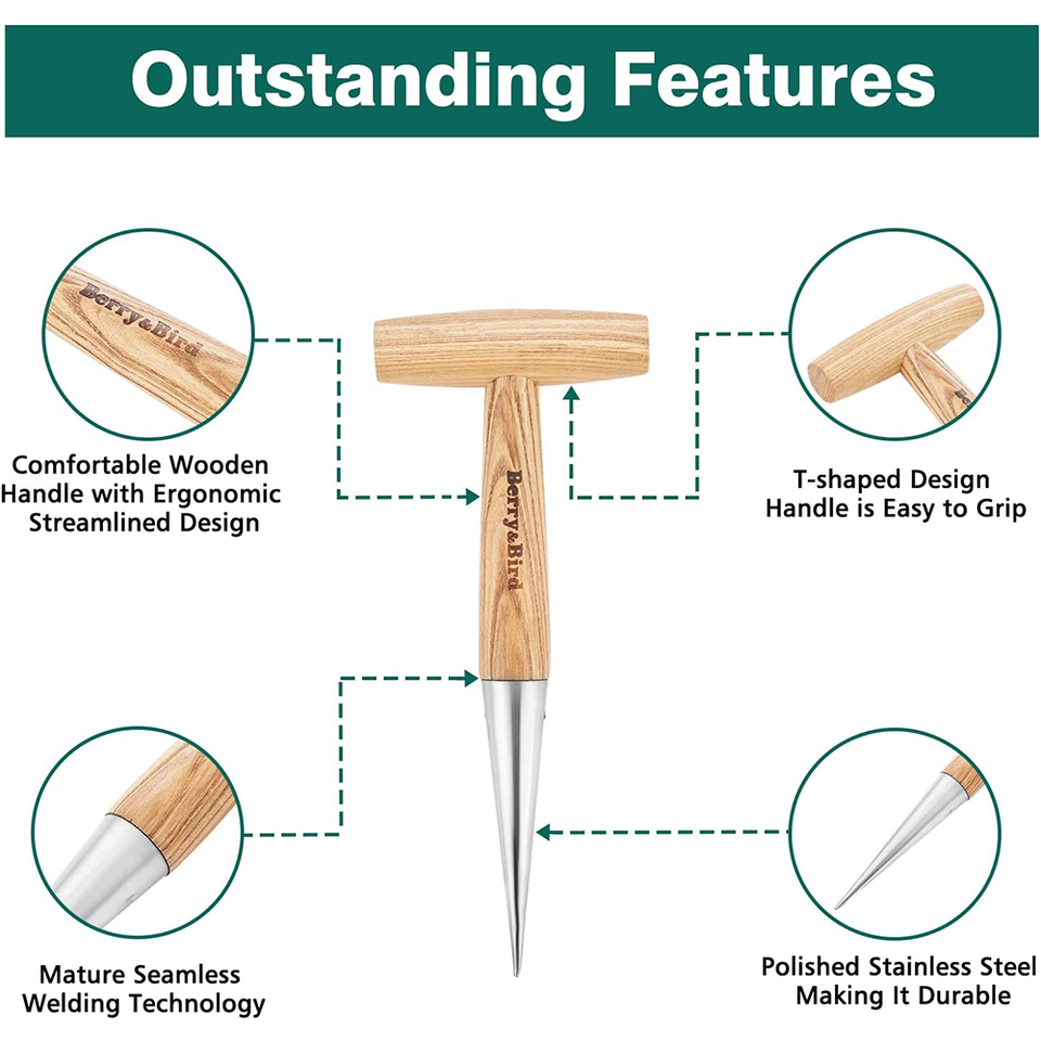 Berry&Bird Hand Dibber Garden Hole Punch Dibbler Tool for Planting ...