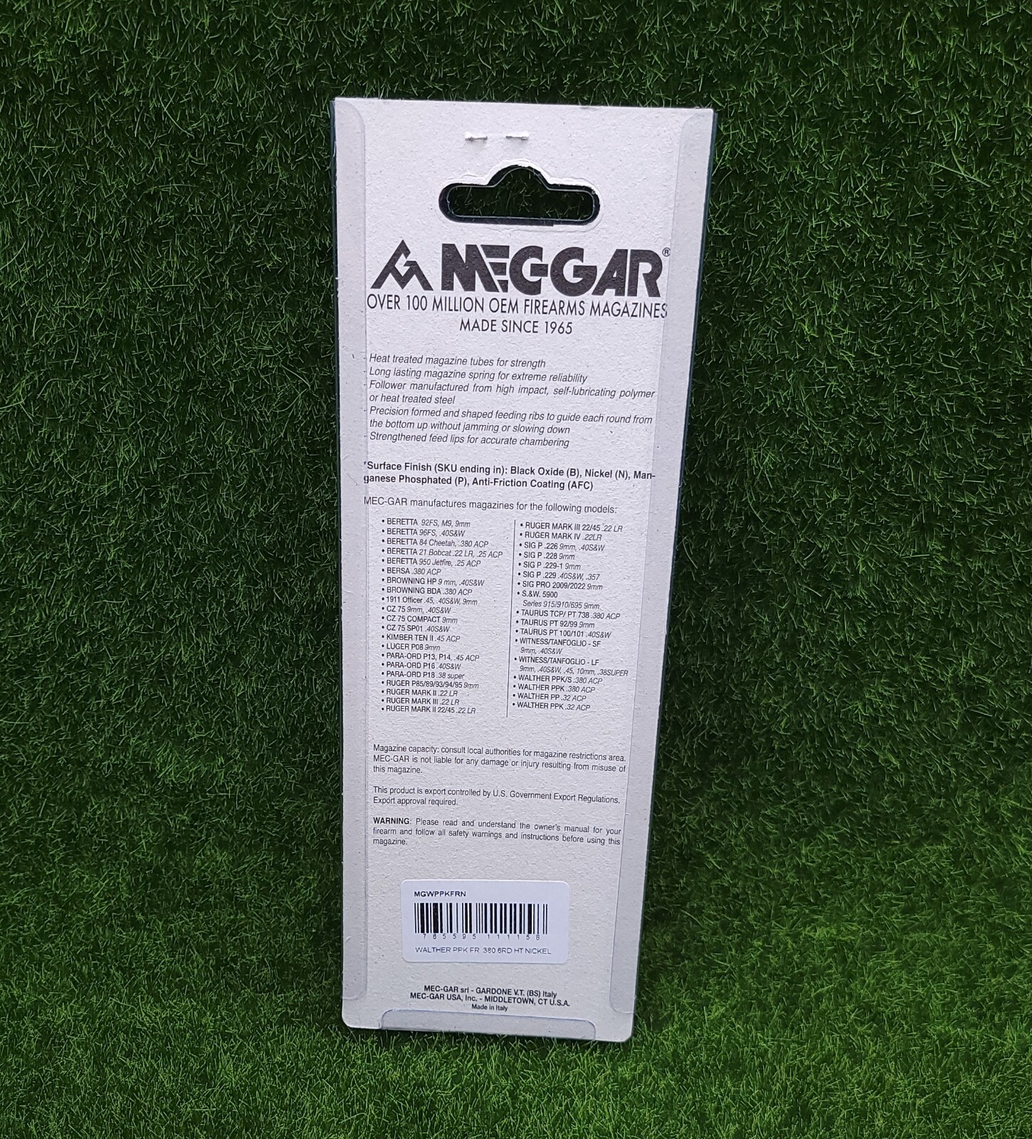 Mec-Gar Walther PPK Magazine 6-RD .380 Pistol W/ Finger Rest, Nickel ...