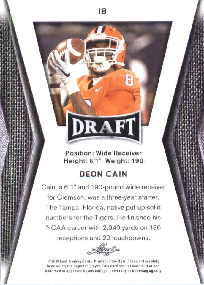 2018 Leaf Draft Football Card #18 Deon Cain | eBay