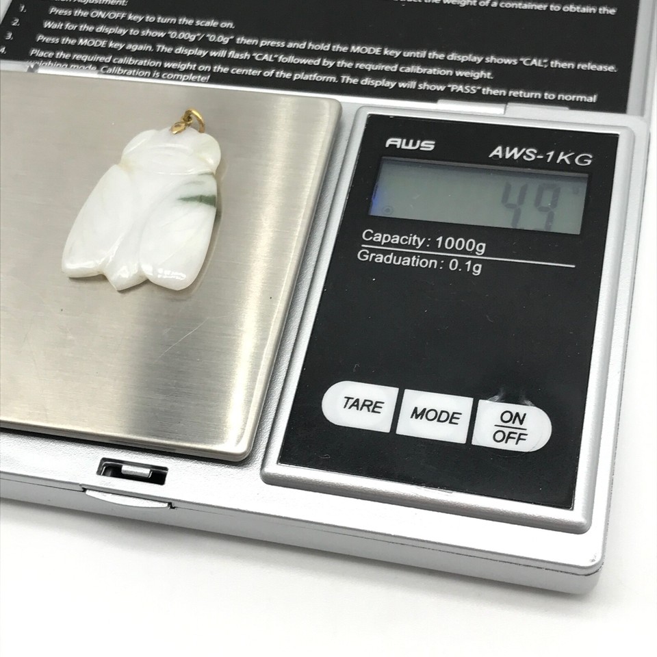 Vintage 14k Yellow Gold Genuine White Jade Jadeite Carved Leaf Bug ...