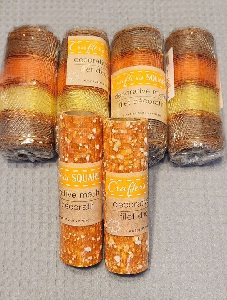 6 Rolls Crafter's Square 6" Decorative Mesh Rolls ~ Harvest Orange ...