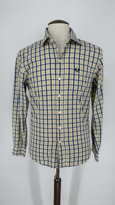 Fred Perry Men’s Yellow & Blue Checkered Long Sleeve Mod Shirt Size L ...