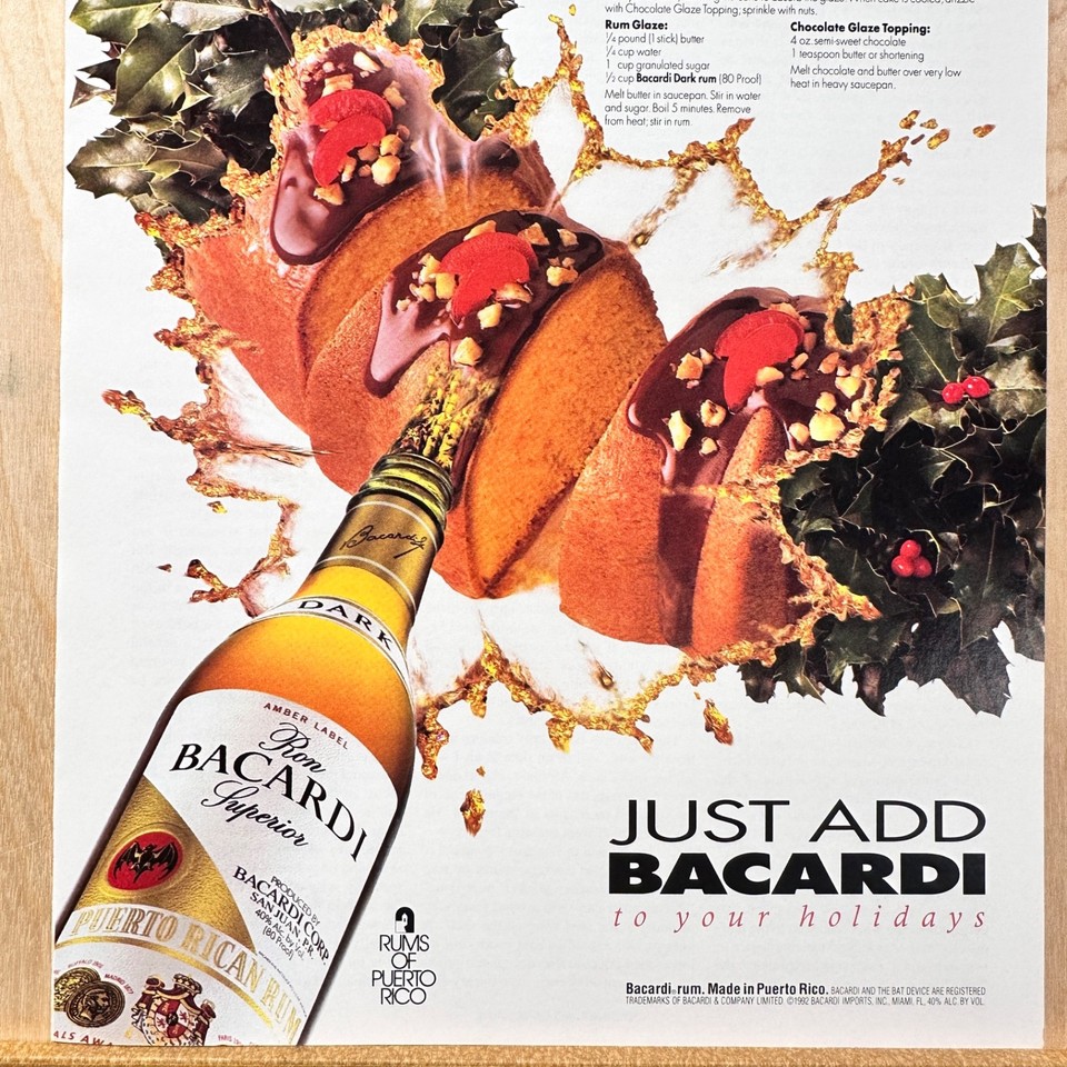 1992 Bacardi Rum Cake Holidays Vintage Print Ad Alcohol Liquor Advert ...