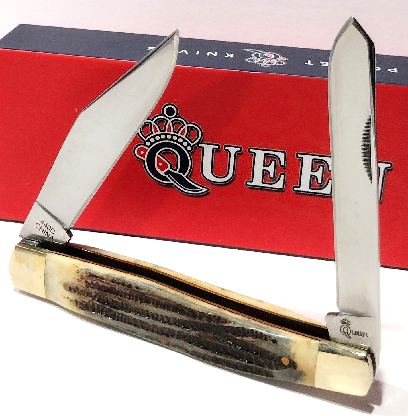 Queen Moose Winterbottom Jigged Bone 2 Blade Folding Pocket Knife New ...