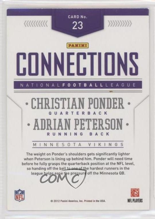 2012 Playoff Prestige Connections Adrian Peterson Christian Ponder #23 ...