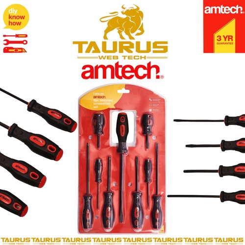 9 x AMTECH Screwdriver Set Phillips Slotted DIY Workshop Hand Tools UK ...