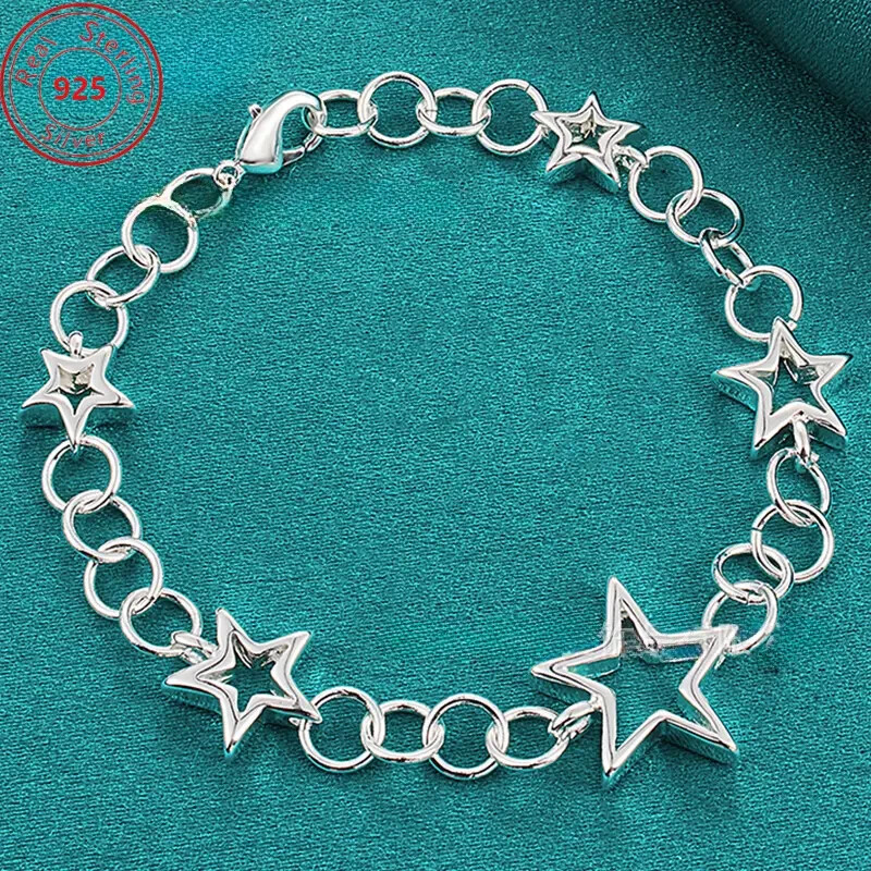 Star Chain Bracelet Sterling Silver 7.25 Inch | eBay