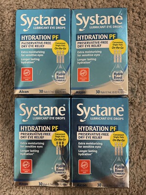 4 Boxes Systane Hydration PF Preservatives Free Eye Drops 30 Vials Exp ...