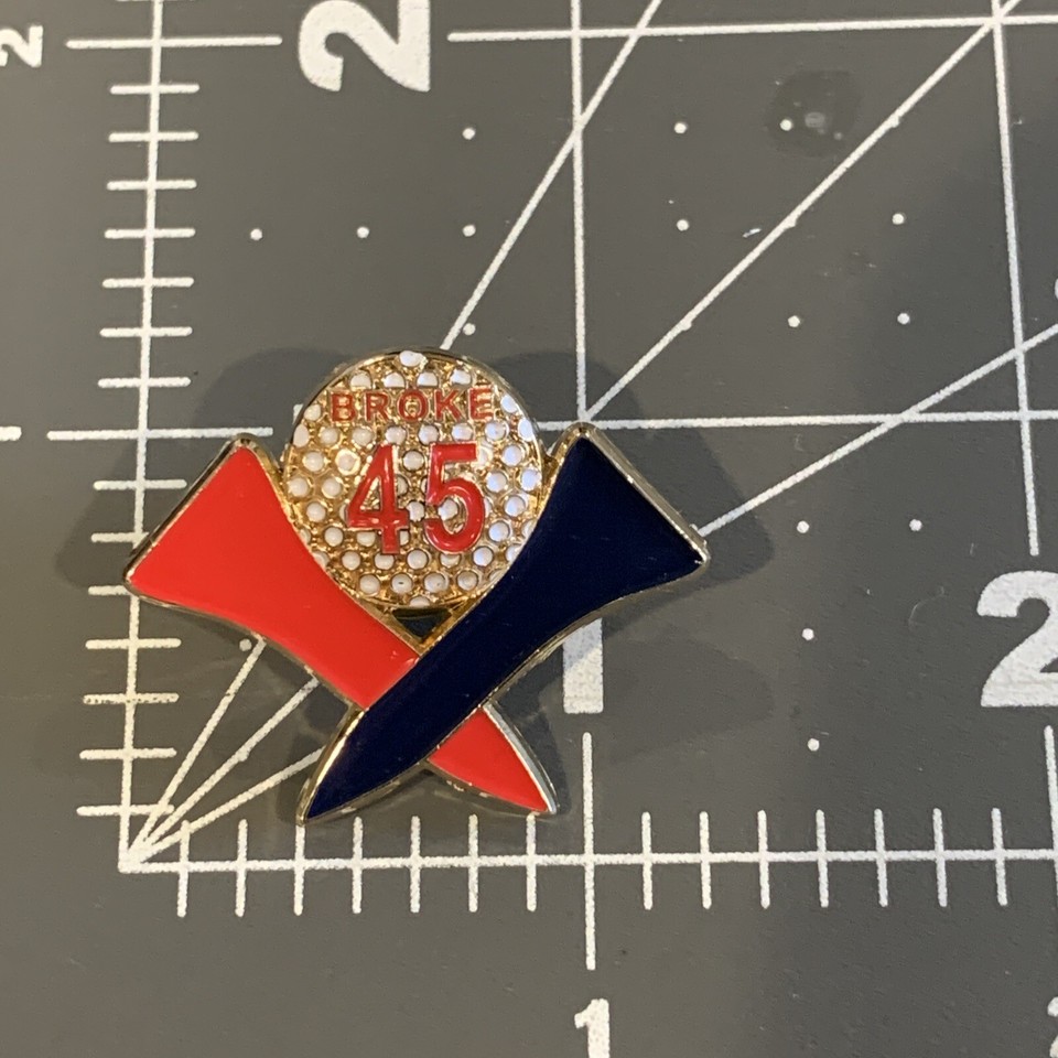 Gold Tone Broke 45 Gold Red Blue Enamel Pin Award | eBay