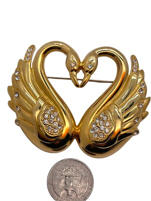 Vintage Signed LR Figural Dbl. Swans Figural Brooch Heart In The Center ...