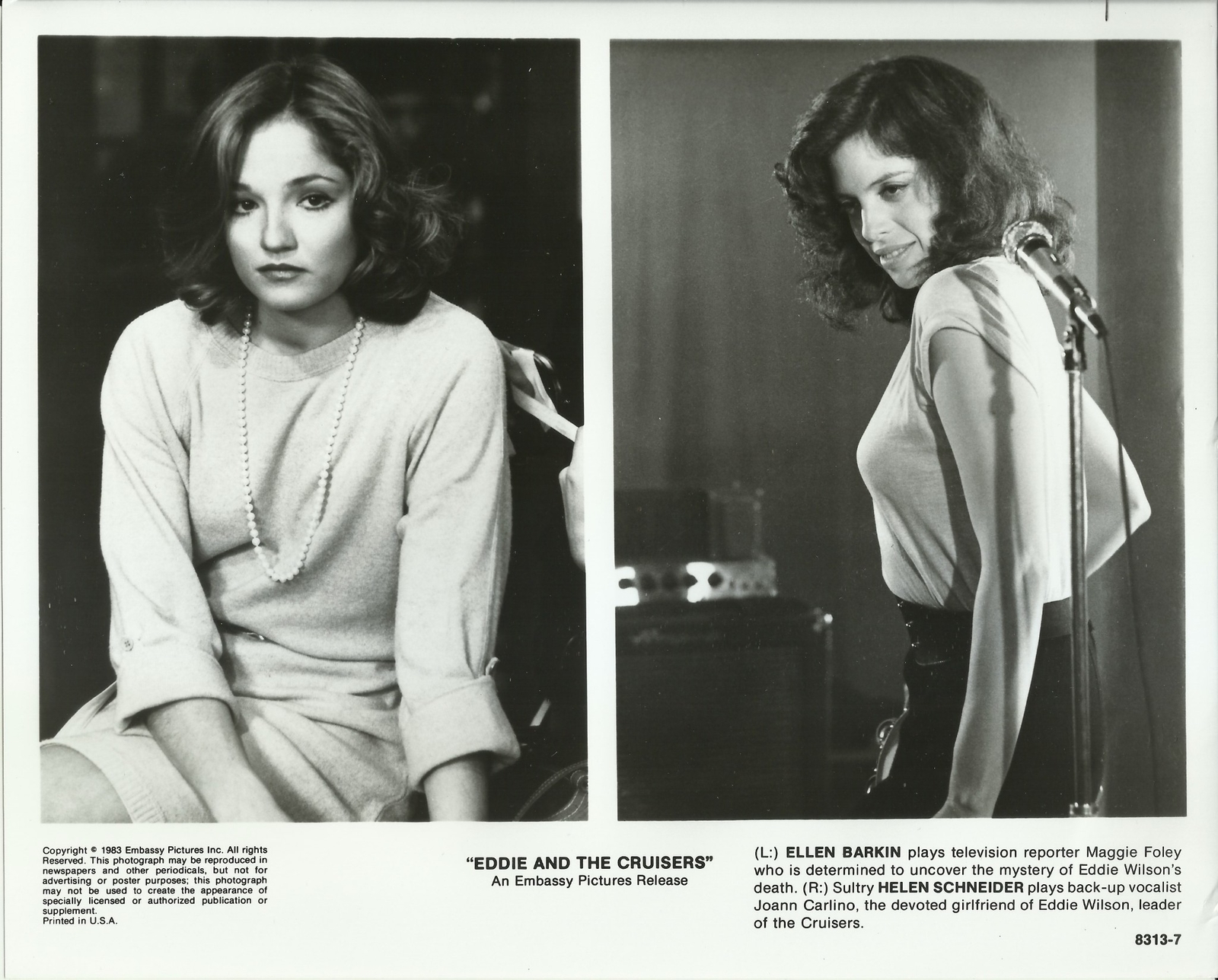 EDDIE AND THE CRUISERS ELLEN BARKEN ORIGINAL 1983 EMBASSY 8X10 PRESS ...