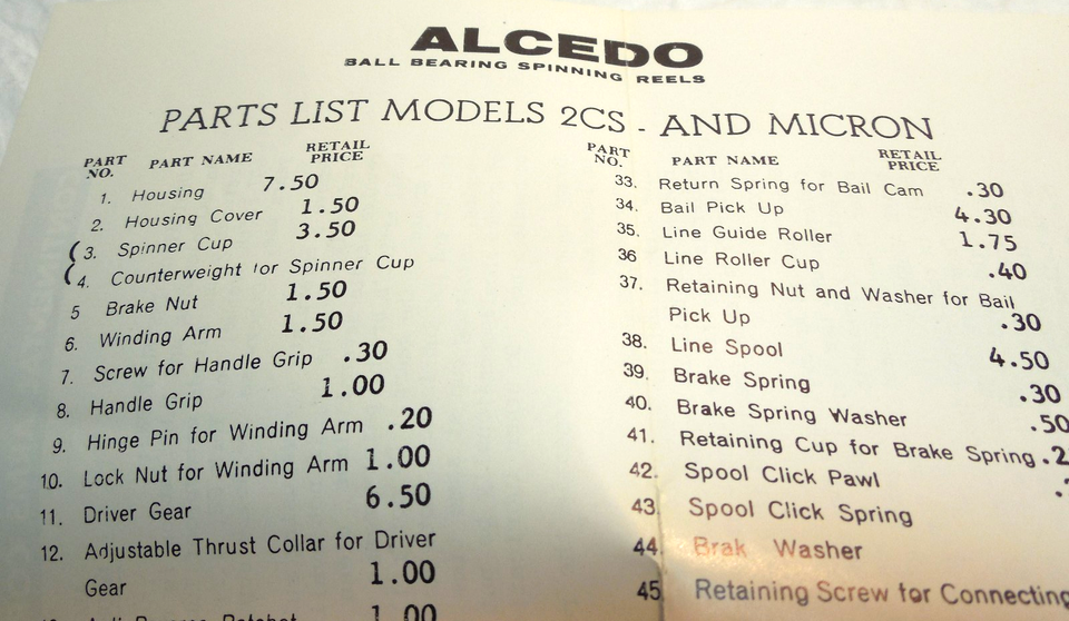 Vintage Alcedo Micron Spinning Fishing Reel - Paperwork/Parts List Only ...