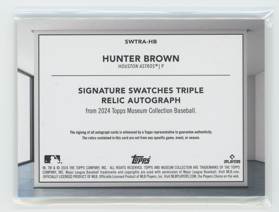 2024 Topps Museum #SWTRA-HB Hunter Brown Patch Auto Amethyst /15 | eBay