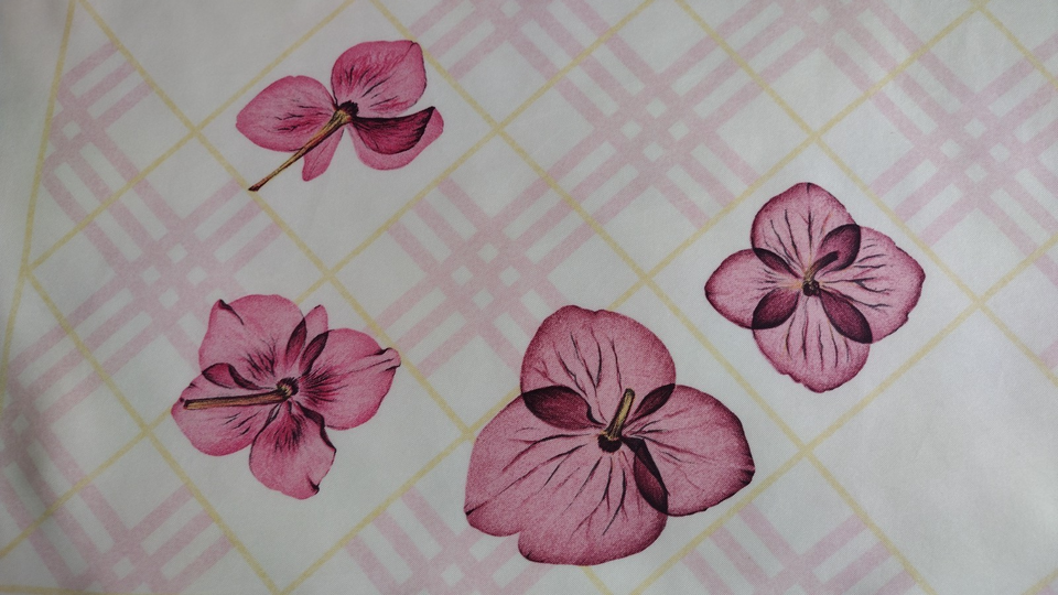 BURBERRY Large Twill Silk Scarf - Check/Floral - Cream and Pink - 85 x ...