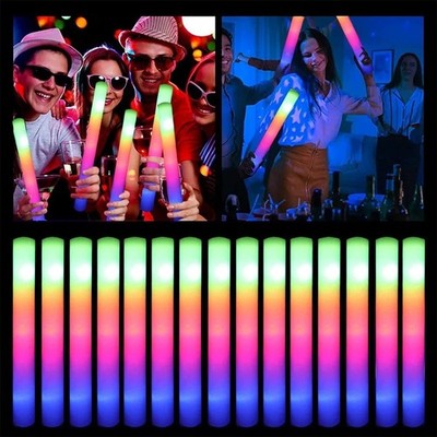 30x LED Foam Sticks Flashing MultiColor Glow in Dark Batons Light Party ...