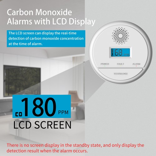 10 Year Life CO Detector Carbon Monoxide Alarm LED Digital Battery ...