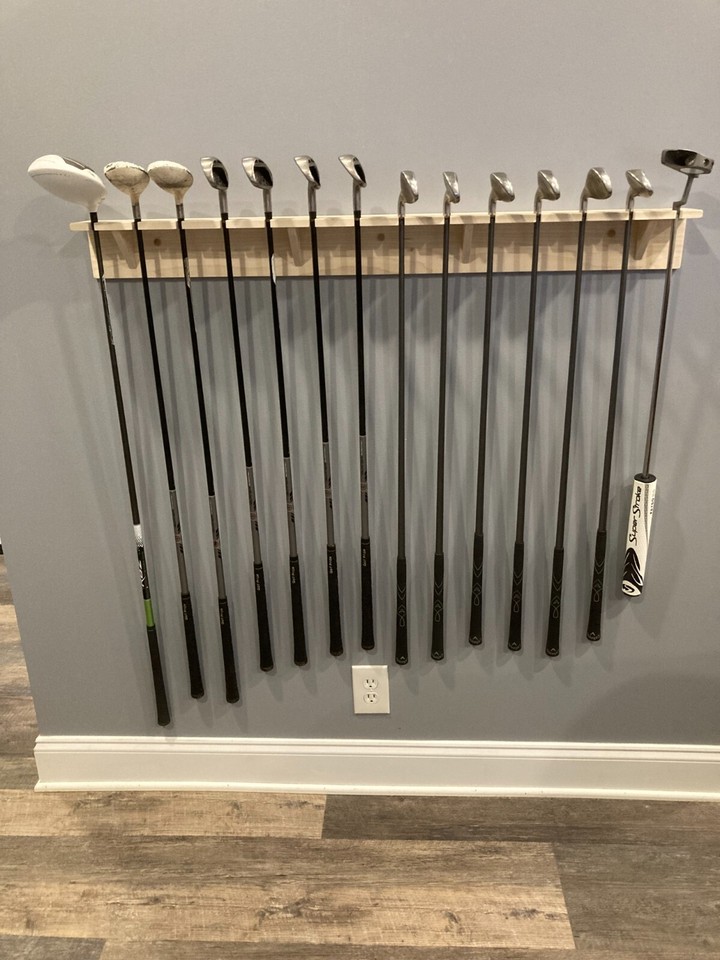 Golf Club Wall Mounted Display Rack Shelf 14 Club Holder Handcrafted ...