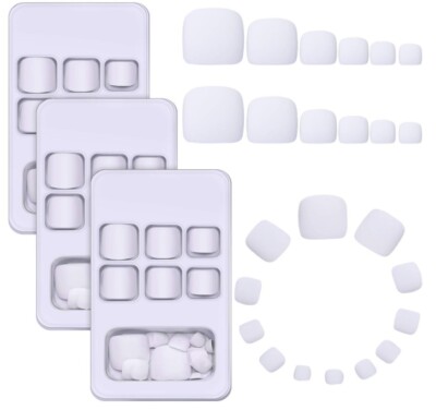 White matte false toe nails - 72 ct Fake Toe Nails Short Square Glue On ...