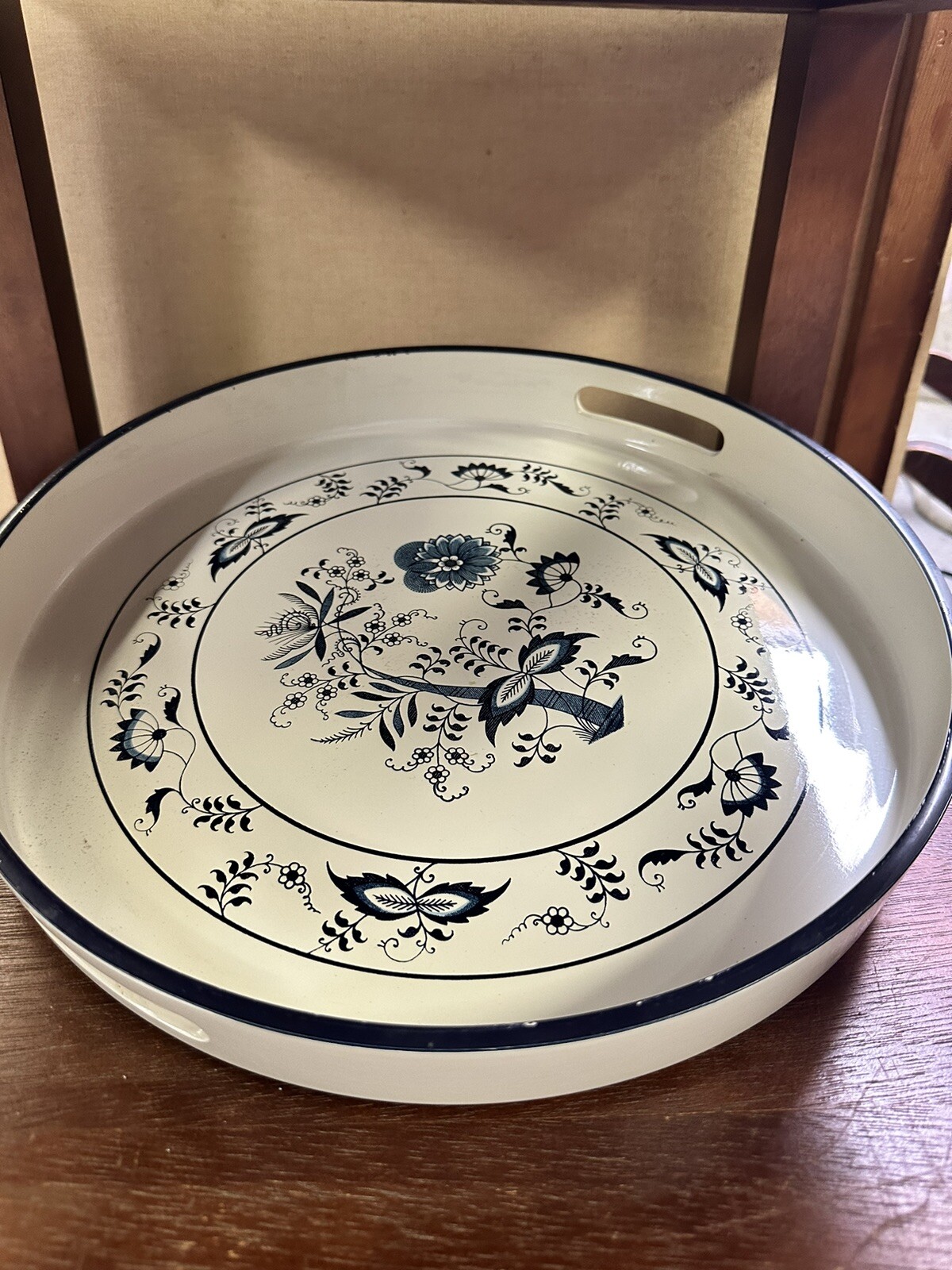 Vintage Blue Danube 13.75" Round Melamine Serving Tray with Handles ...