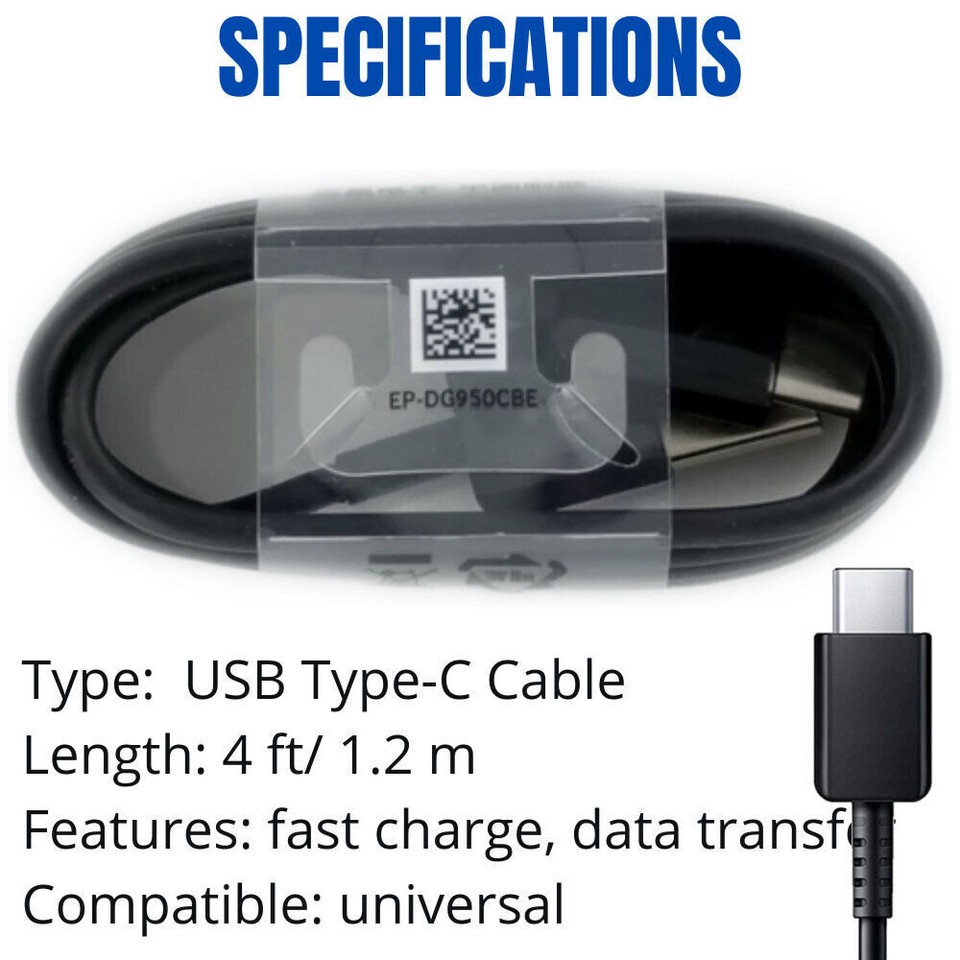 Universal Wall Charger Plug Type C Charging USB Cable Cord For Samsung ...