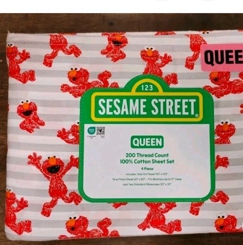 Sesame Street Queen Sheet Set 4-Pc 100% Cotton Elmo | eBay