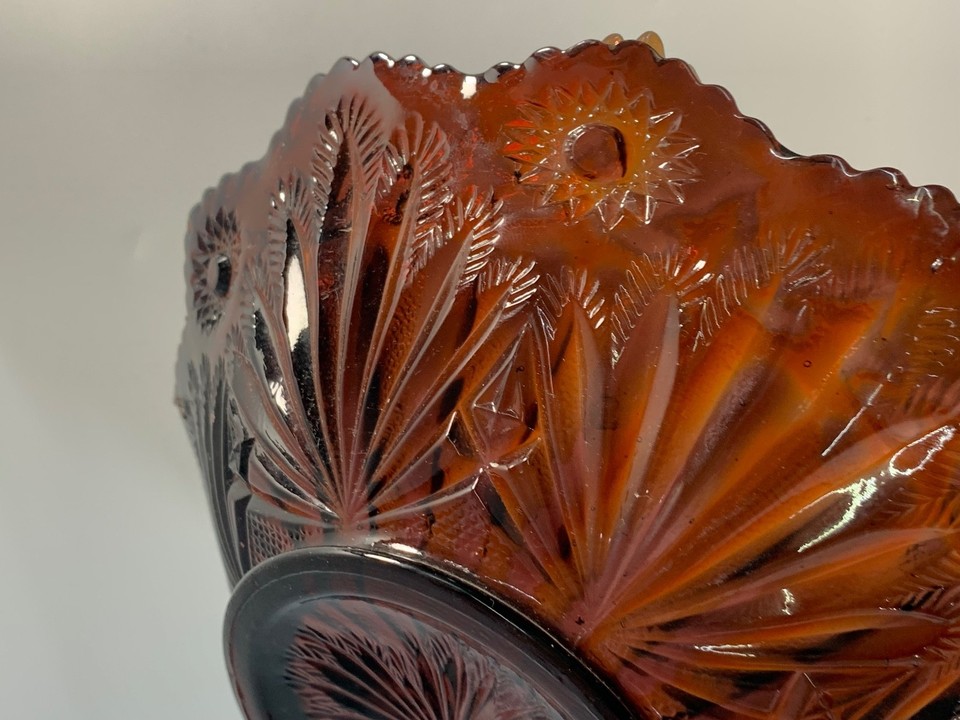 MILLERSBURG Fenton Carnival Glass 9" RAYS & RIBBONS Pattern Saw Tooth ...