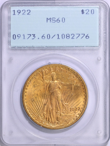 1922 $20 Gold Saint Gaudens Double Eagle PCGS MS60 OLD RATTLER 108 ...