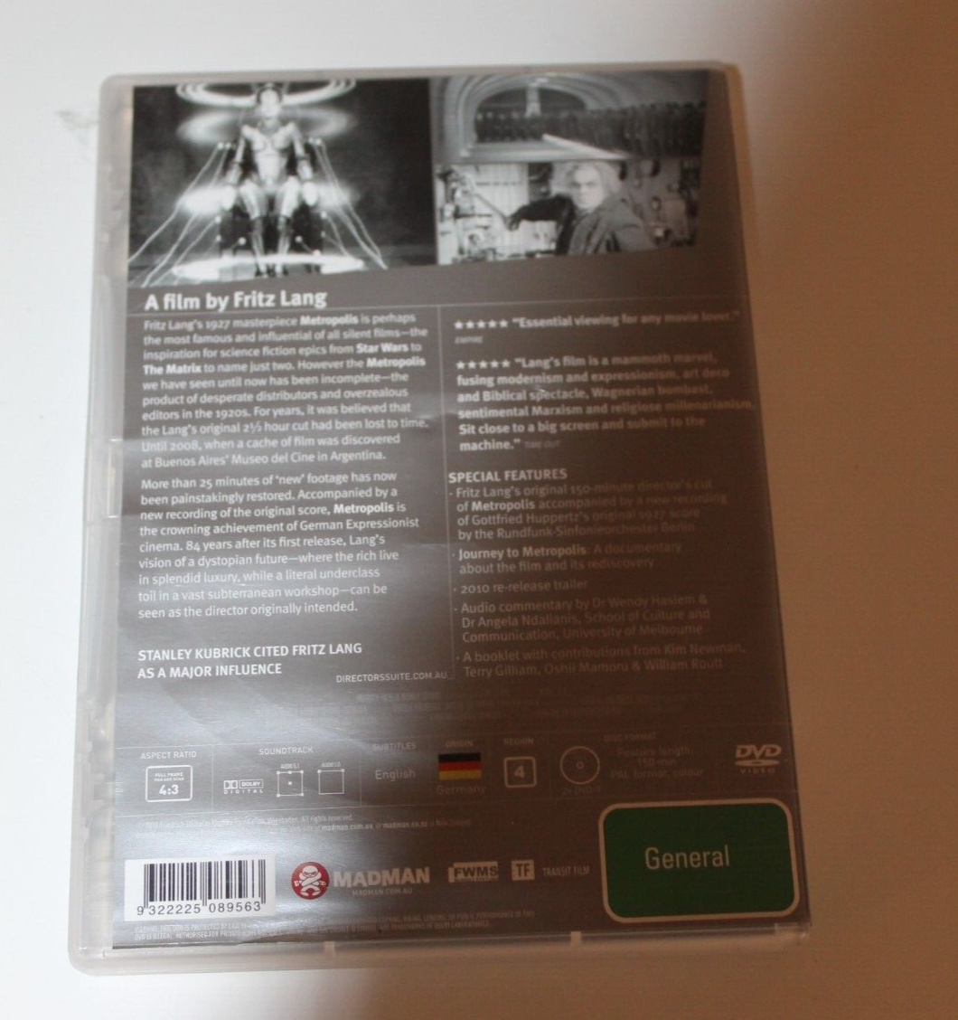 Metropolis Reconstructed & Restored DVD 2 Disc 1927 Fritz Lang Pal 4 ...