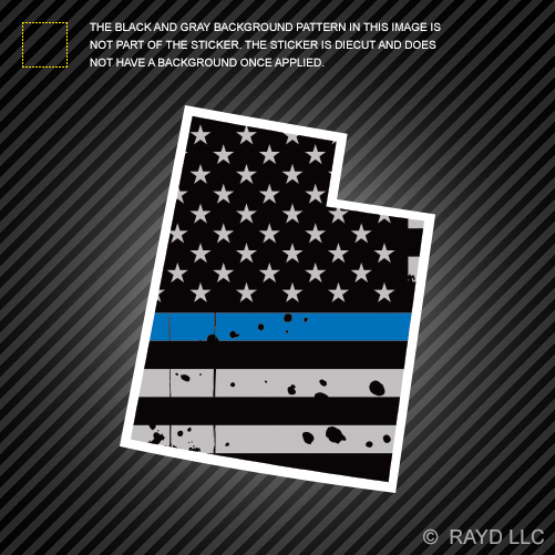 Distressed Thin Blue Line Utah State Shaped Subdued US Flag Sticker ...