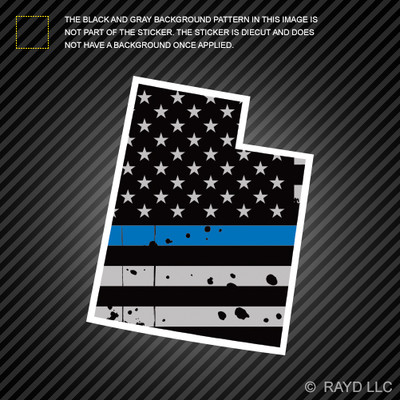 Distressed Thin Blue Line Utah State Shaped Subdued US Flag Sticker ...