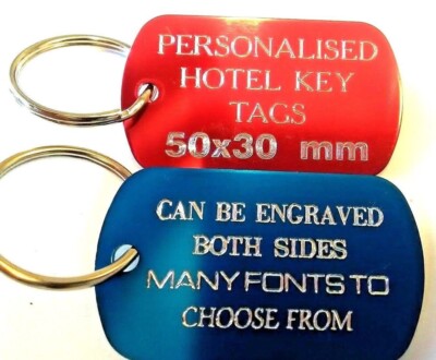 10 x Personalised Engraved key tags/I.D.Tag keyrings, clubs, hotel ...
