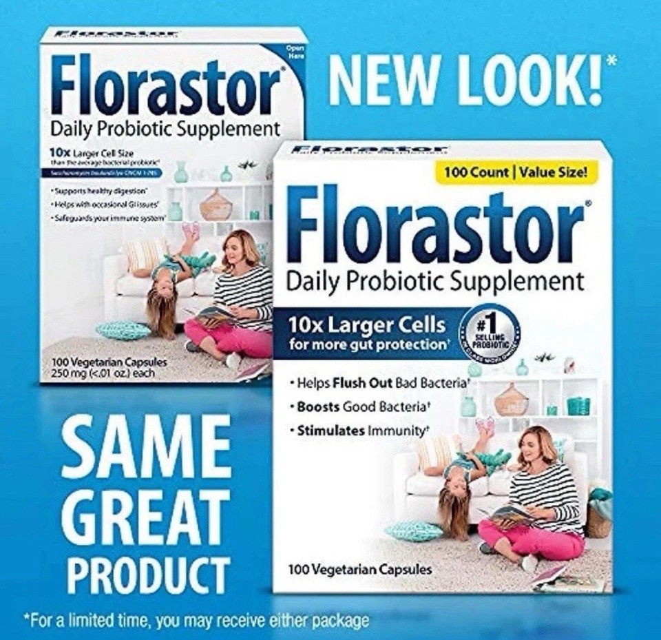 Florastor Daily Probiotic 250mg - 100 Capsules for Digestive Health ...