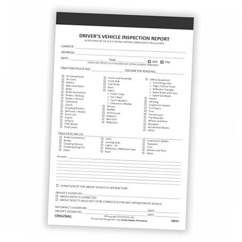 Detailed Driver Vehicle Inspection Report Book - 2-Ply Carbonless, 5.5 ...