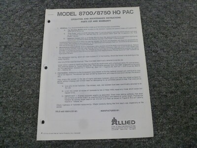 Allied 8700 8750 Ho-Pac Hydraulic Compactor Parts Catalog Owner ...