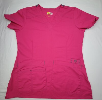 Wonderwink Flex Scrub Top Womens Size XS Pink V-Neck Pockets Pit To Pit ...